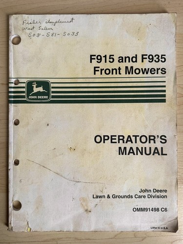 John Deere F915 And F935 Front Mowers Operator’s Manual OMM91498 C6 | eBay