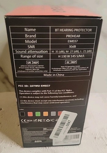 Prohear EM037 BT Hearing Protector Headphones Bluetooth 25NRR Noise ...