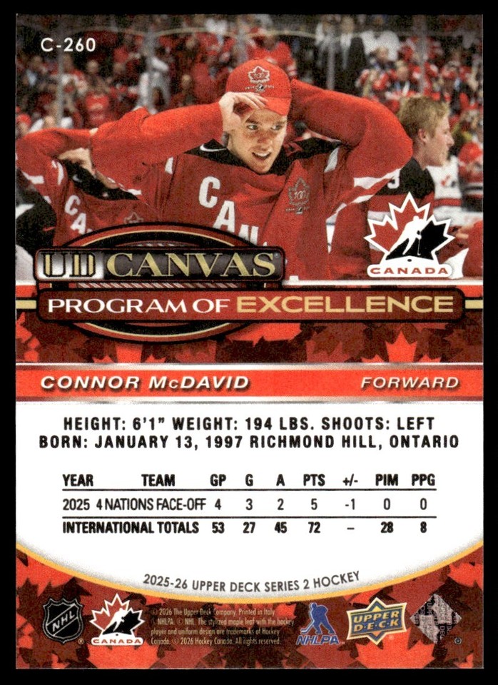 2025-26 Upper Deck Young Guns Program Of Excellence Connor McDavid ...