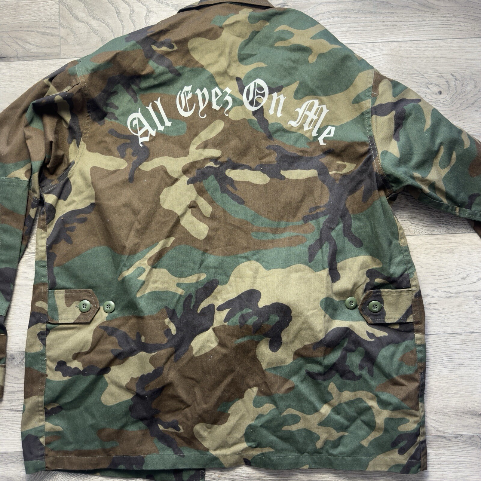 Camo Jacket Tupac And All Eyes On Me Spell Out Size M | eBay