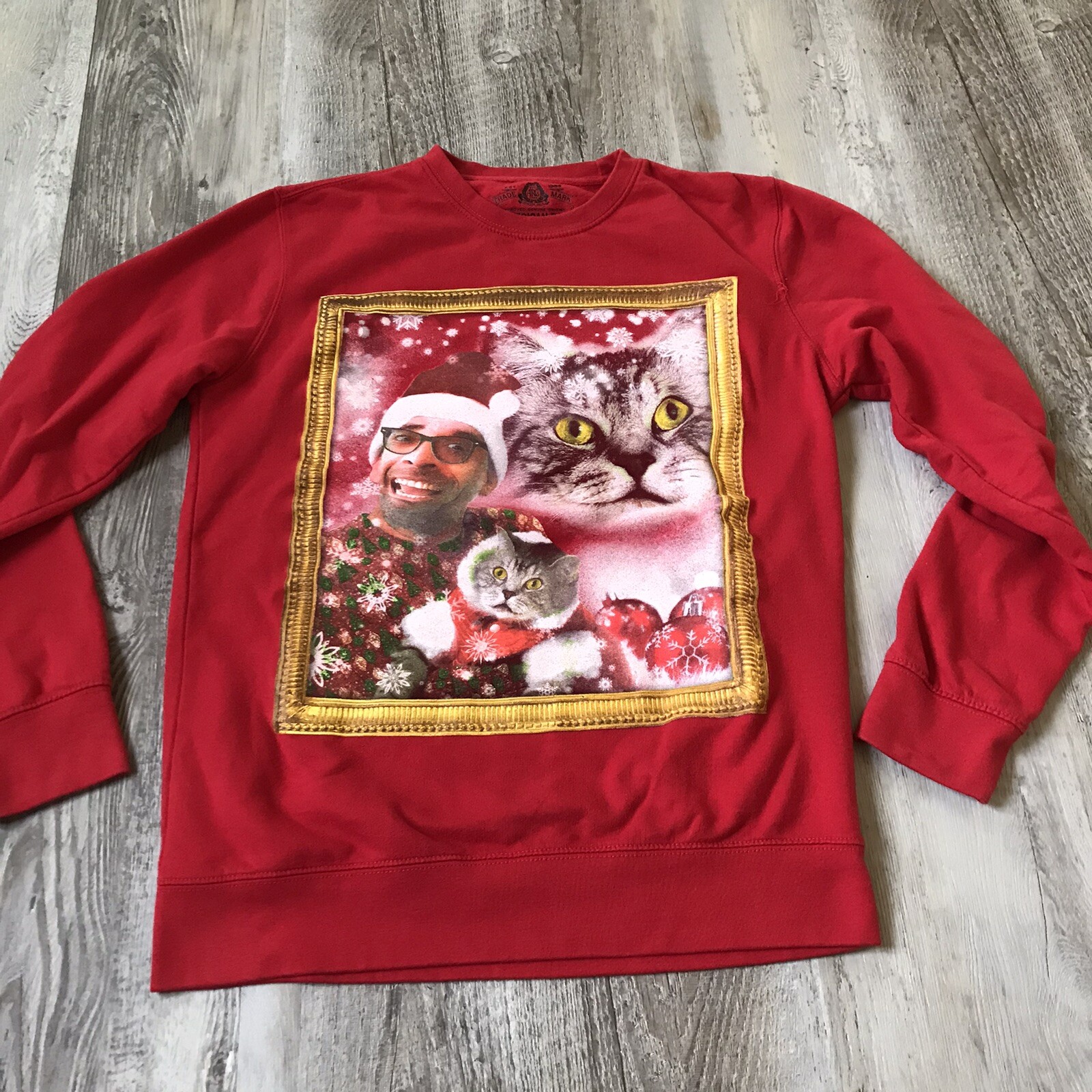 American Rag Cie Christmas Cat Crewnwck Sweatshirt Size Medium Red | eBay