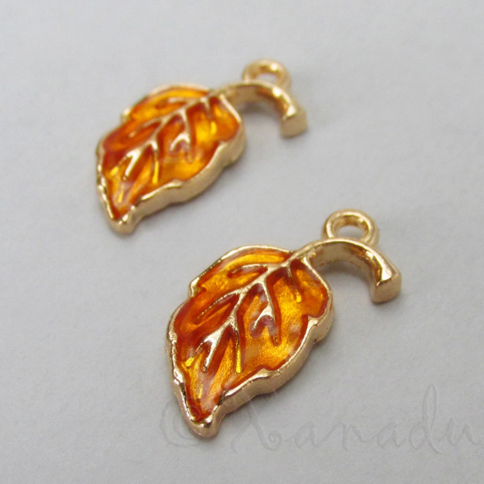 Orange Leaf Charms - 20mm Gold Plated Enamel Autumn Charms C2866 - 2, 5 ...