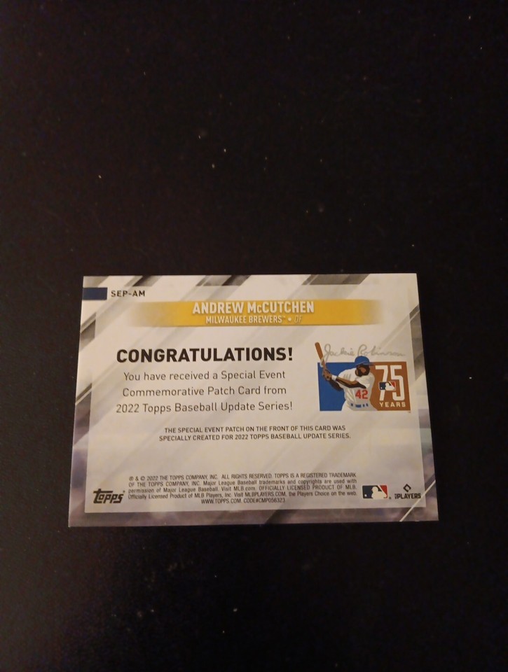 2022 Topps Andrew McCutchen Jackie Robinson Commemorative Patch Card ...