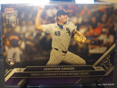 TOPPS NOW 315 JONATHAN CANNON WHITE SOX RC 8 2/3 SCORELESS IN 1ST Win ...