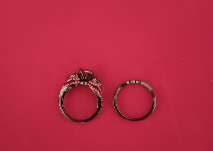 Engagement Wedding Ring Set - Ruby and Black - Goth Gothic Size 10 | eBay