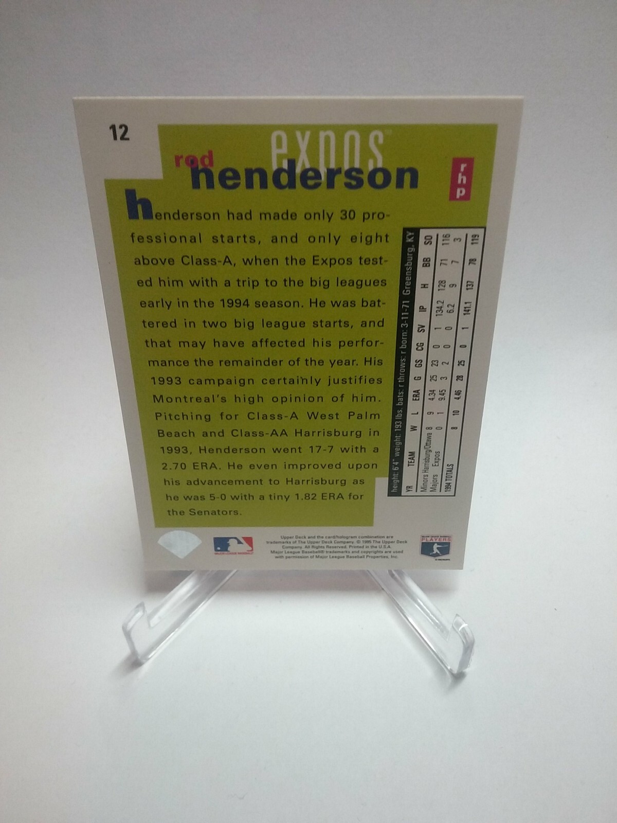 1995 Upper Deck Collector's Choice - Silver Signature #12 Rod Henderson ...