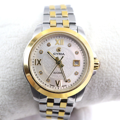 CYMA Ladies Automatic Watch 18K Gold Plated 316L Silver Dial 28mm ...
