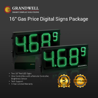 16" Digits LED Gas Price Sign Green /Remote/2 Signs/42 x20"_ 5-Yr ...