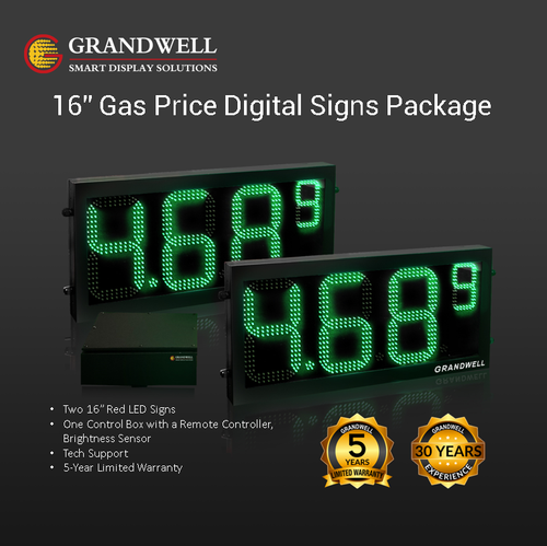 16" Digits LED Gas Price Sign Green /Remote/2 Signs/42 x20"_ 5-Yr ...