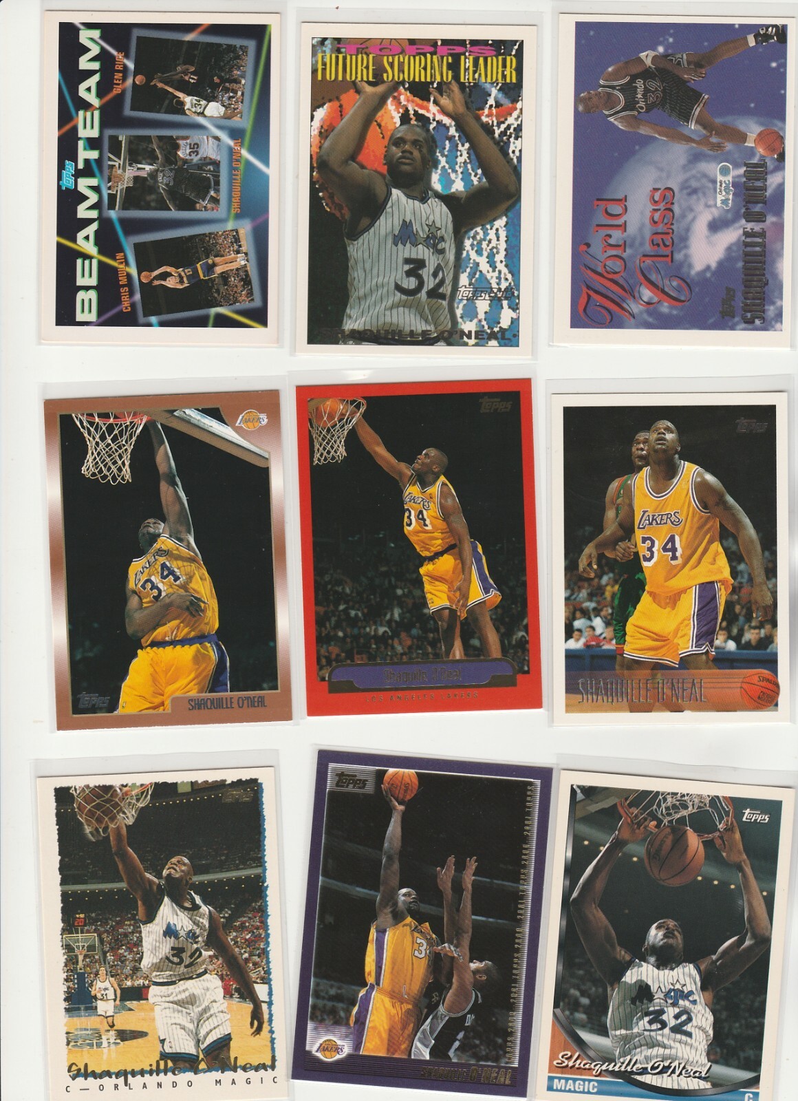 SHAQUILLE O'NEAL 90'S RAINBOW LOT TOPPS (19) DIFF W 1 1992-93 RC 2 ...