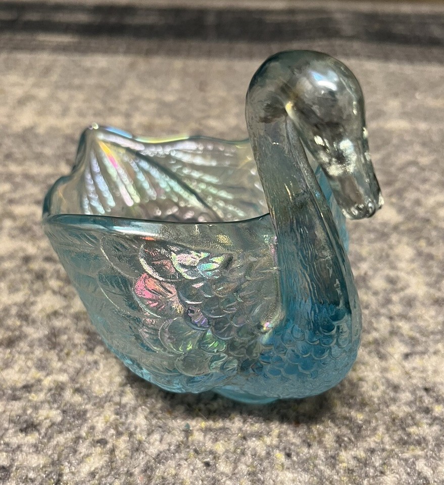 Vintage Imperial Glass Blue Iridescent Swan Candy/Nut Trinket Dish | eBay