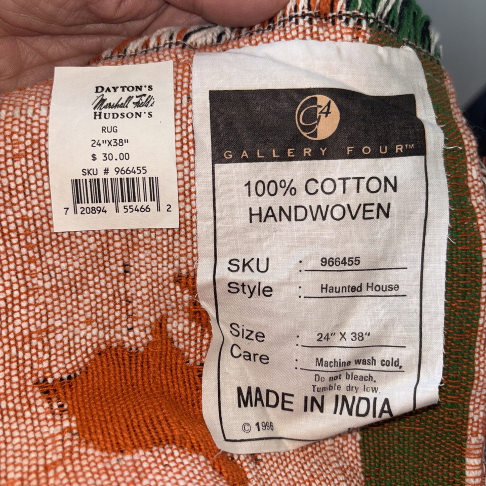 Vtg Halloween Spooky Haunted Mansion Ghost Black Cat Spider Rug Wall ...