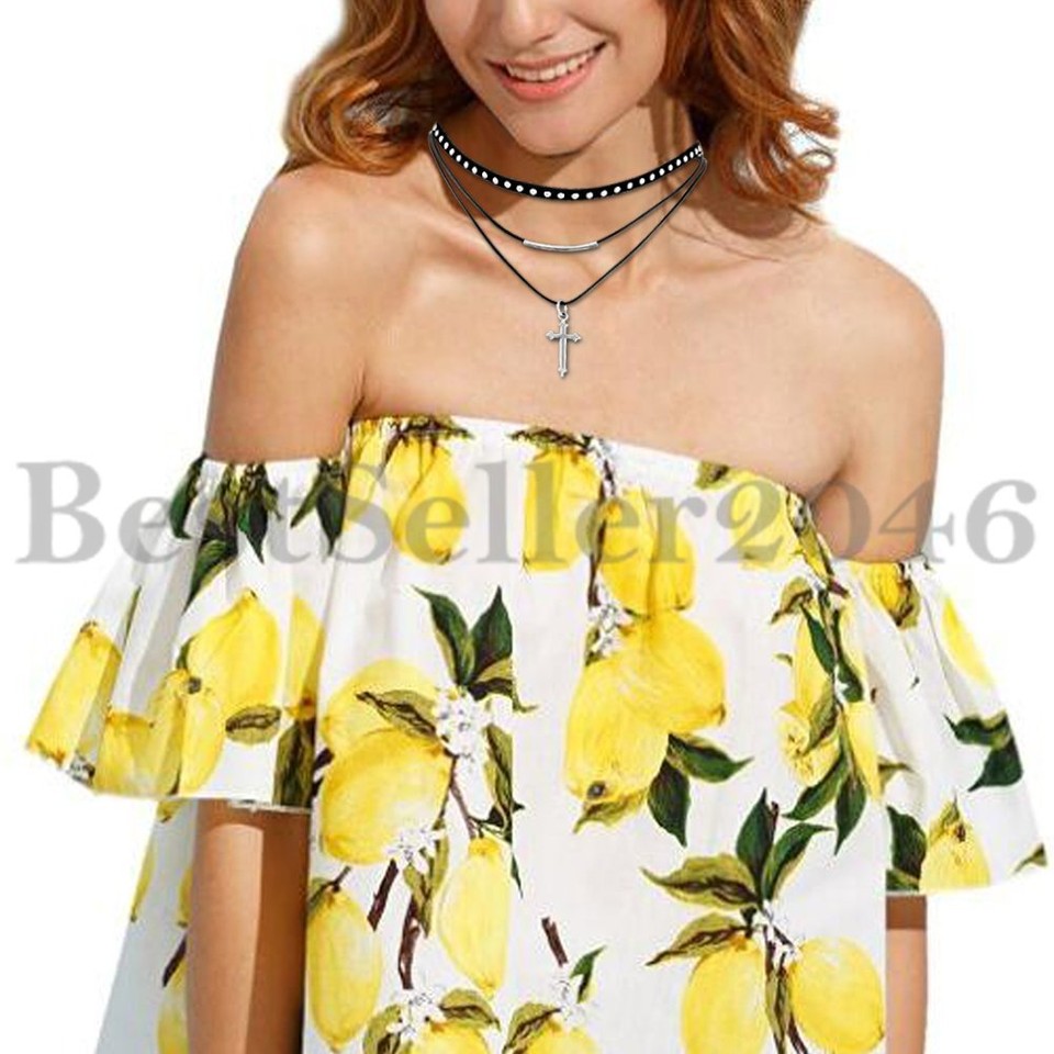 Retro Gothic Black Velvet Choker Collar Cross Pendant Chain Necklace ...