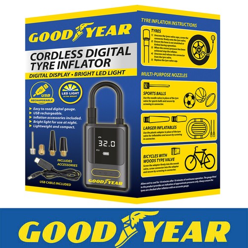 Goodyear Cordless Car Tyre Inflator Pump LED Portable Air Compressor ...