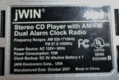 jWIN ELECTRONIC STEREO GRAY CD PLAYER WITH AM FM AND DUAL ALARM CLOCK ...