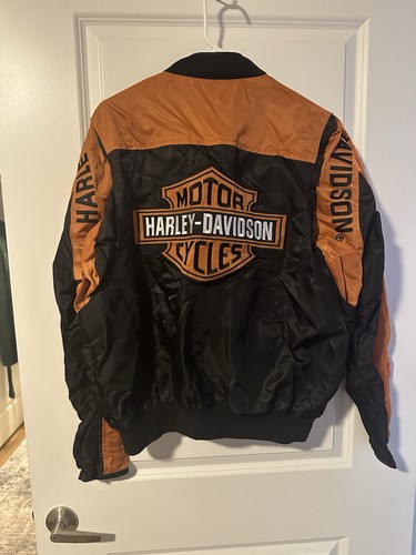Harley-Davidson Jacket Mens Medium Black Orange Nylon Bar Shield Logo ...