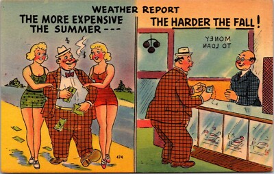 Humor Weather Report More Expensive Summer Harder Fall c1940s Postcard ...