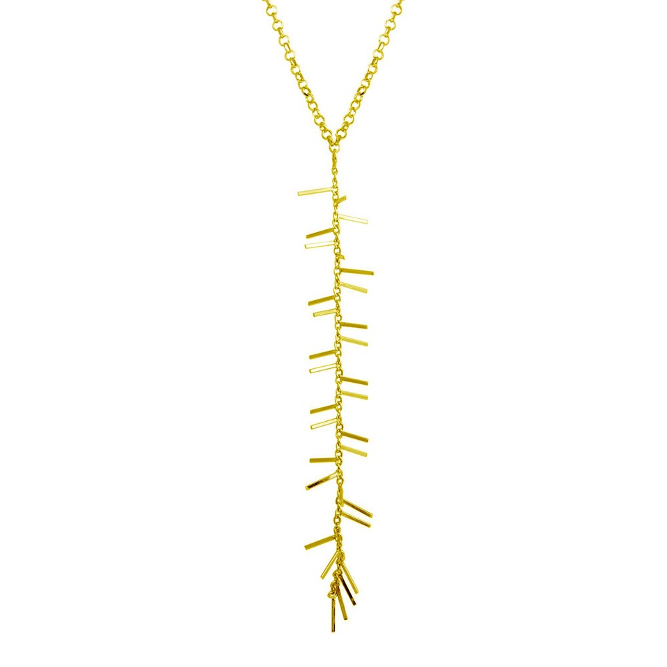 14K YELLOW GOLD OVER 925 STERLING SPIKY DROP NECKLACE / 18'' CHAIN 2 ...