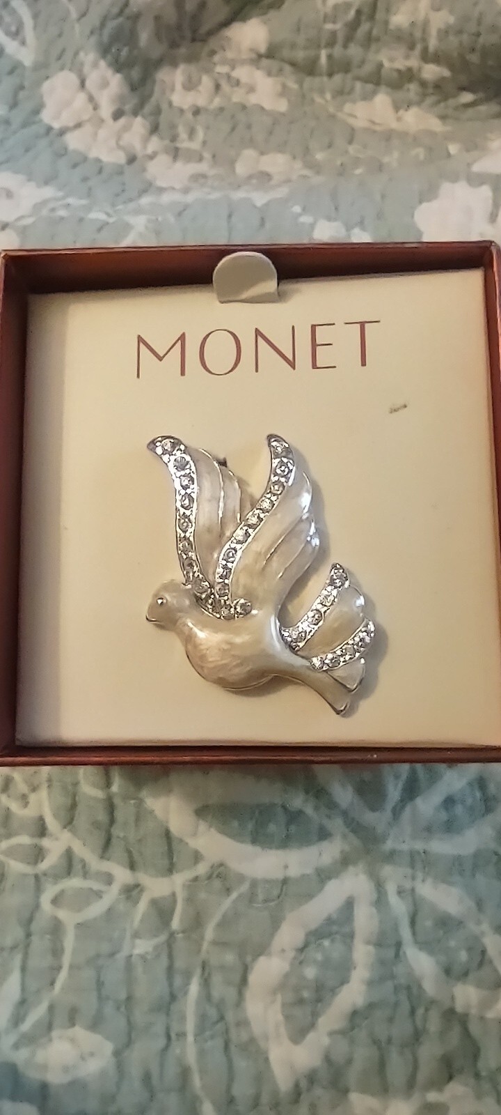 Signed MONET Vintage DOVE BROOCH Pin Bird Crystal Rhinestone ...