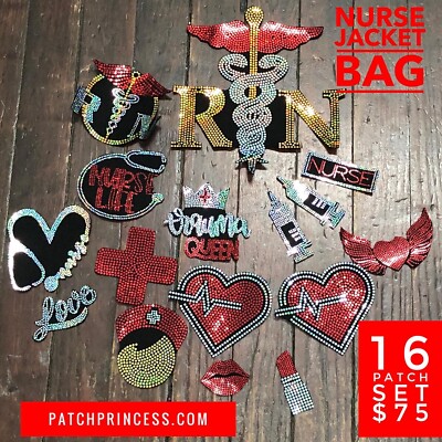 RN /NURSE RED 16 PATCH SET, Bling Patches, Iron On Patches, Glue ...
