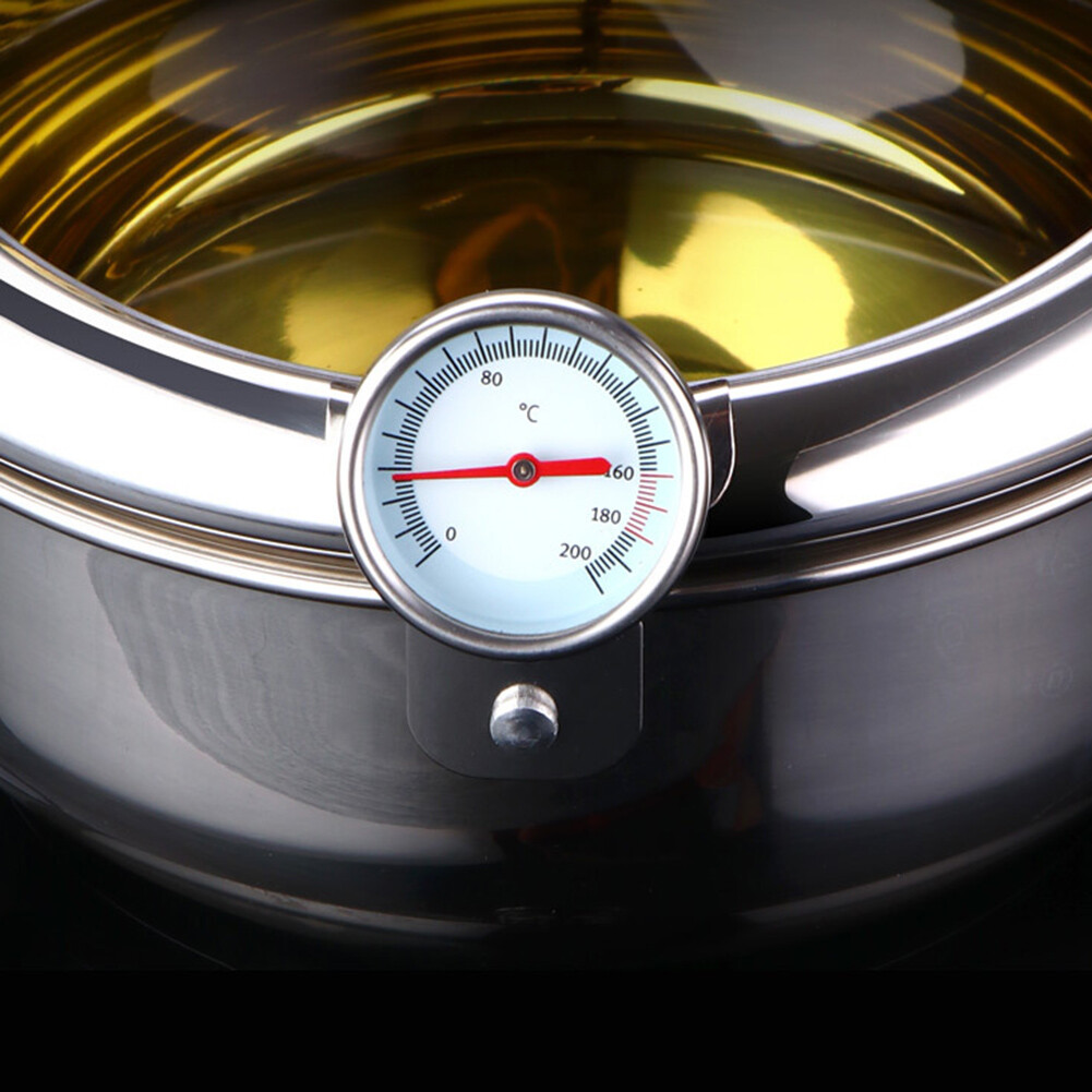 Japanese Tempura Deep Frying Pot with Thermometer Fryer Pan (Silver ...