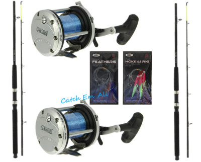 2 x 6ft Boat Fishing Rods & Multiplier Reels Set with Sea Fishing ...