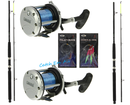 2 x 6ft Boat Fishing Rods & Multiplier Reels Set with Sea Fishing ...