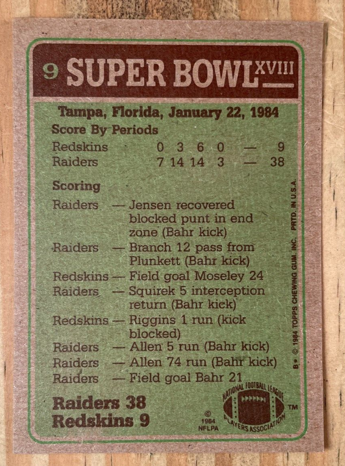 1984 TOPPS MARCUS ALLEN JIM PLUNKETT SUPER BOWL CARD#9 NM-MT RAIDERS ...