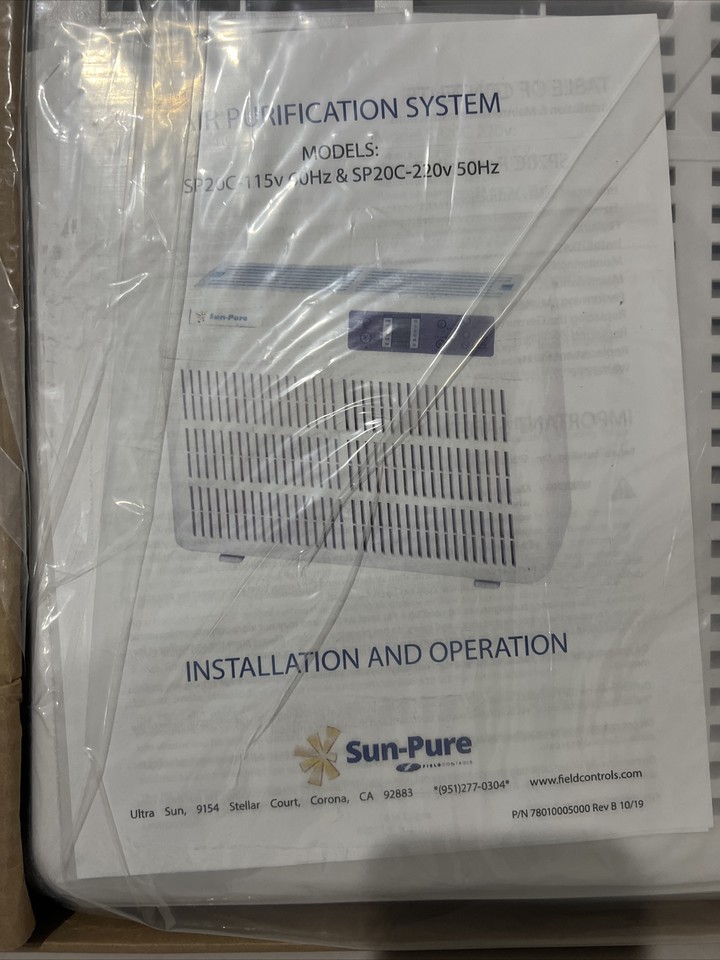 NEW Ultra-Sun Sun-Pure SP-20C Field Controls UV HEPA VOC Air Purifier w ...