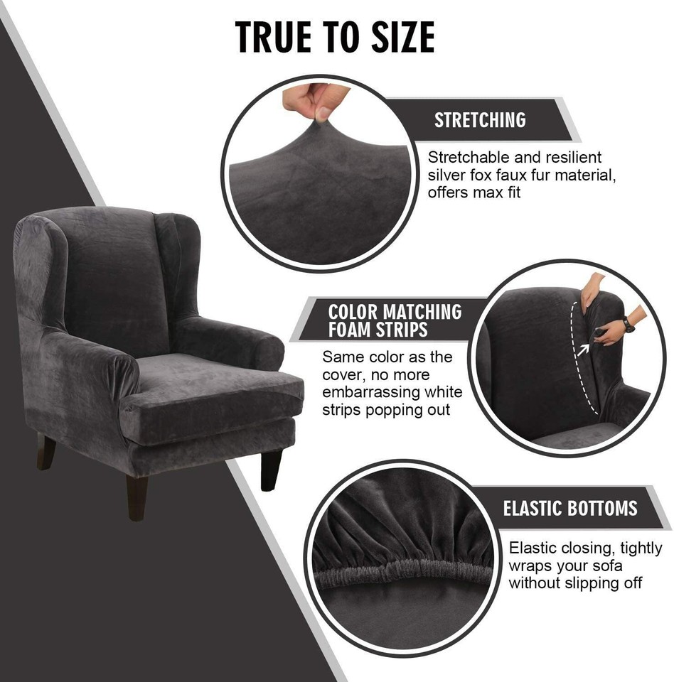 Wingback Chair Cover 2-Pieces Stretch Armchair Sofa Slipcover Wing ...