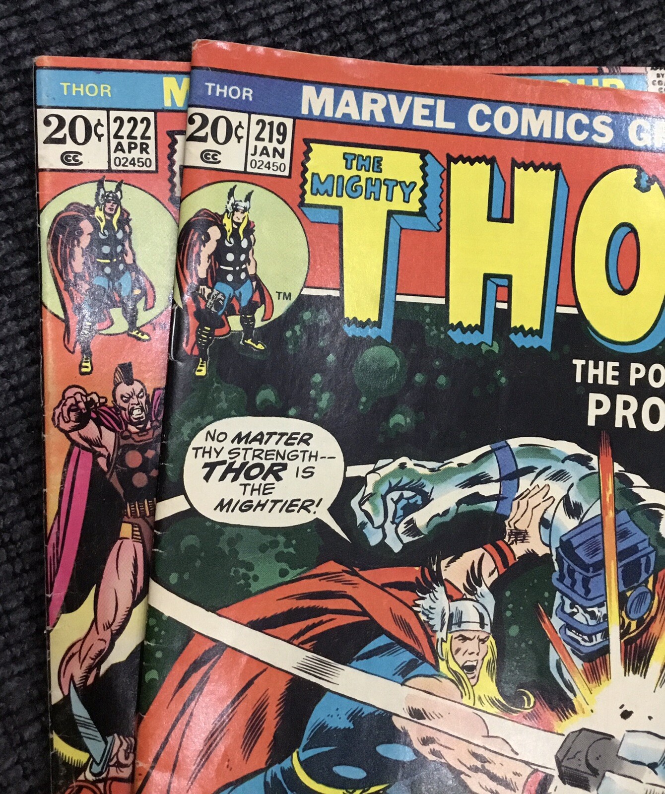 THE MIGHTY THOR COMIC BOOK LOT of 2 Numbers 219 And 222 (Marvel 1974 ...