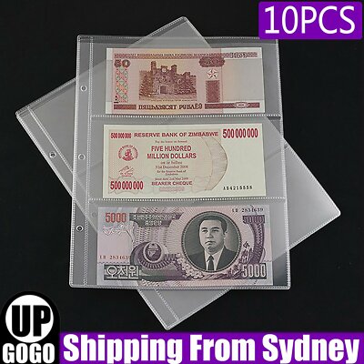 10pcs Paper Money Banknote Holders Album 3 Pockets Pages Sleeves ...
