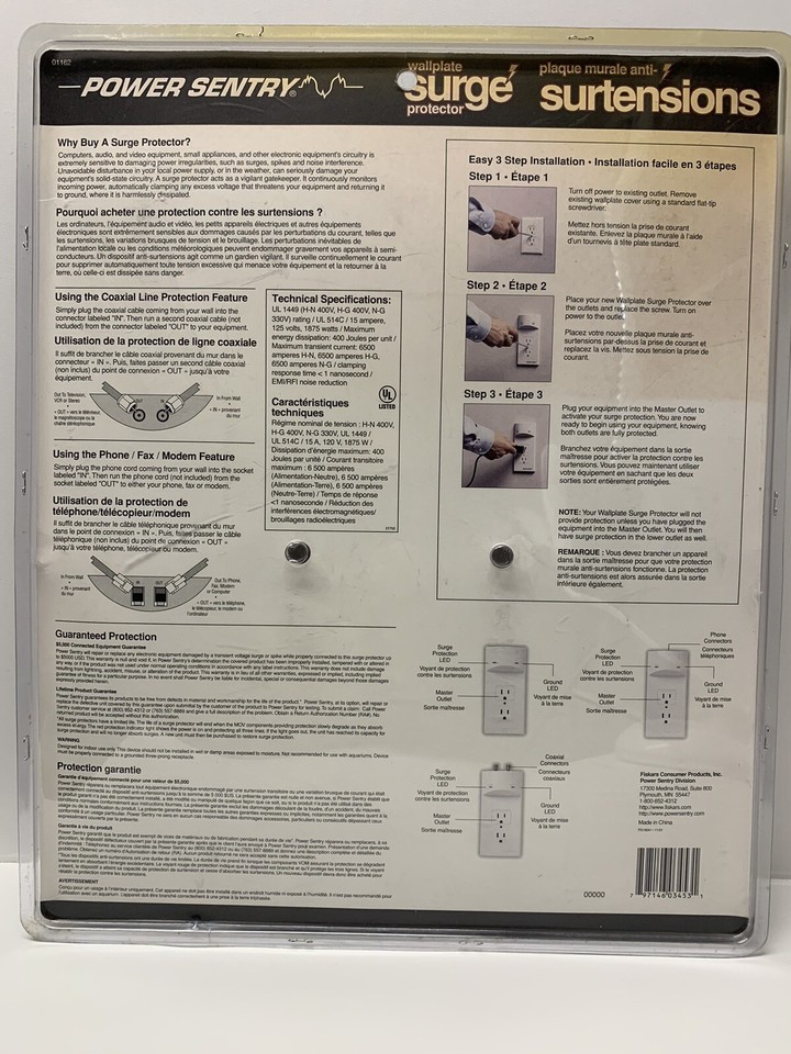 Power Sentry Wall Plate Surge Protector 4 pack; Phone, Coaxial ...