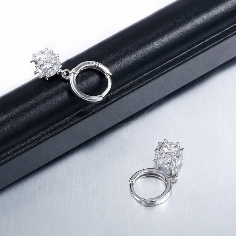 Sterling Silver CZ Love Cube Ball Box Huggie Hoop Drop Dangle Earrings ...