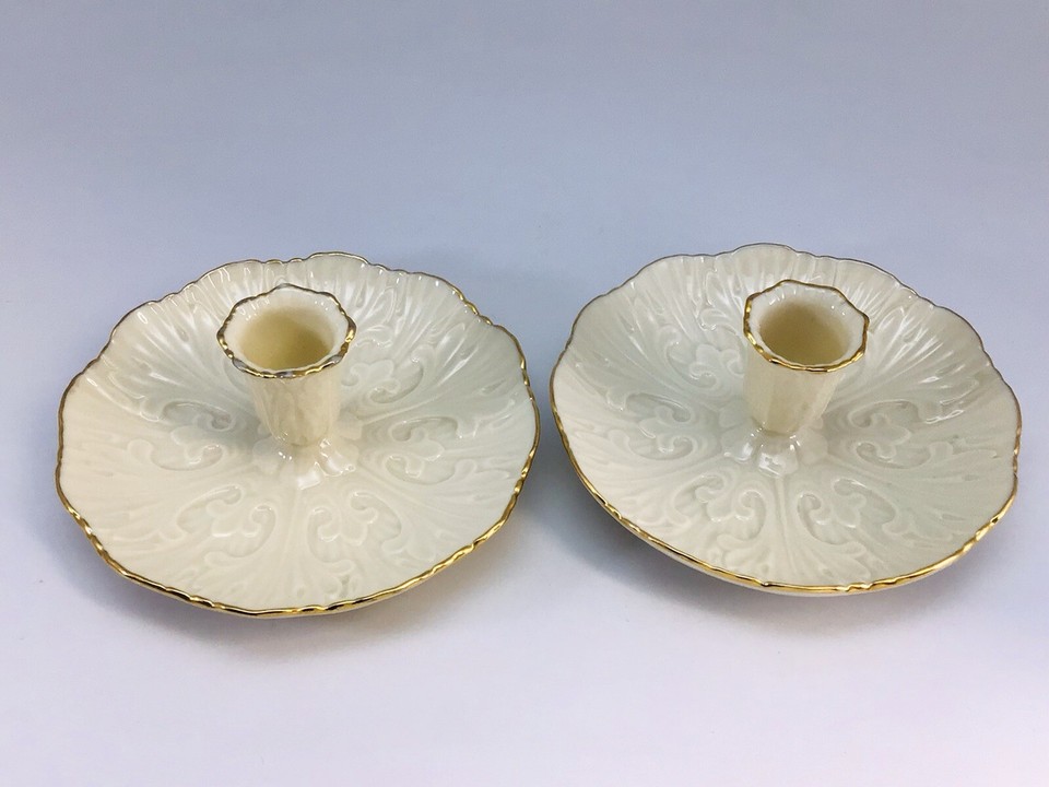 Vintage Lenox Candlestick Holders Candlewick Collection Pair Gold Trim ...