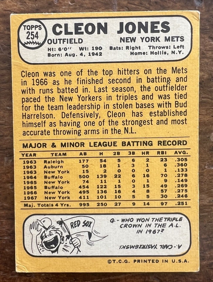 1968 Topps - #254 Cleon Jones | eBay