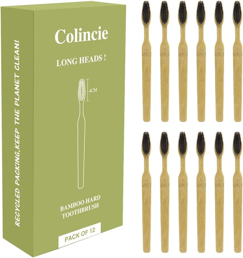 Extra Hard & Firm Bamboo Charcoal Toothbrush Long Head with Wide ...