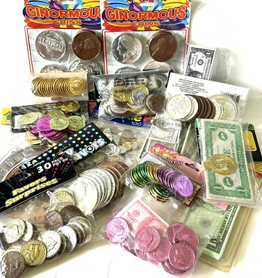 HUGE LOT Vintage Play Money Bills BIG Coins FREE SHIPPING NOS | eBay