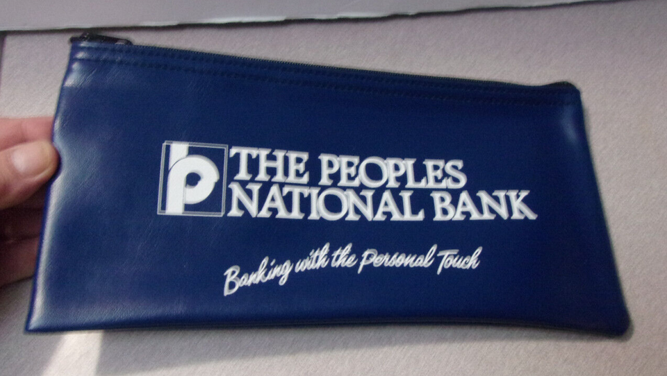 Vintage "The Peoples National Bank" Vinyl Zipper Bank Bag Blue 11" x 5 ...