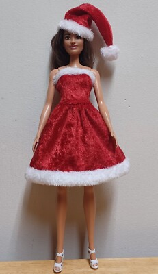 Barbie 11 1/2" Doll Clothing Holiday Santa Dress & Hat for Barbie Doll ...