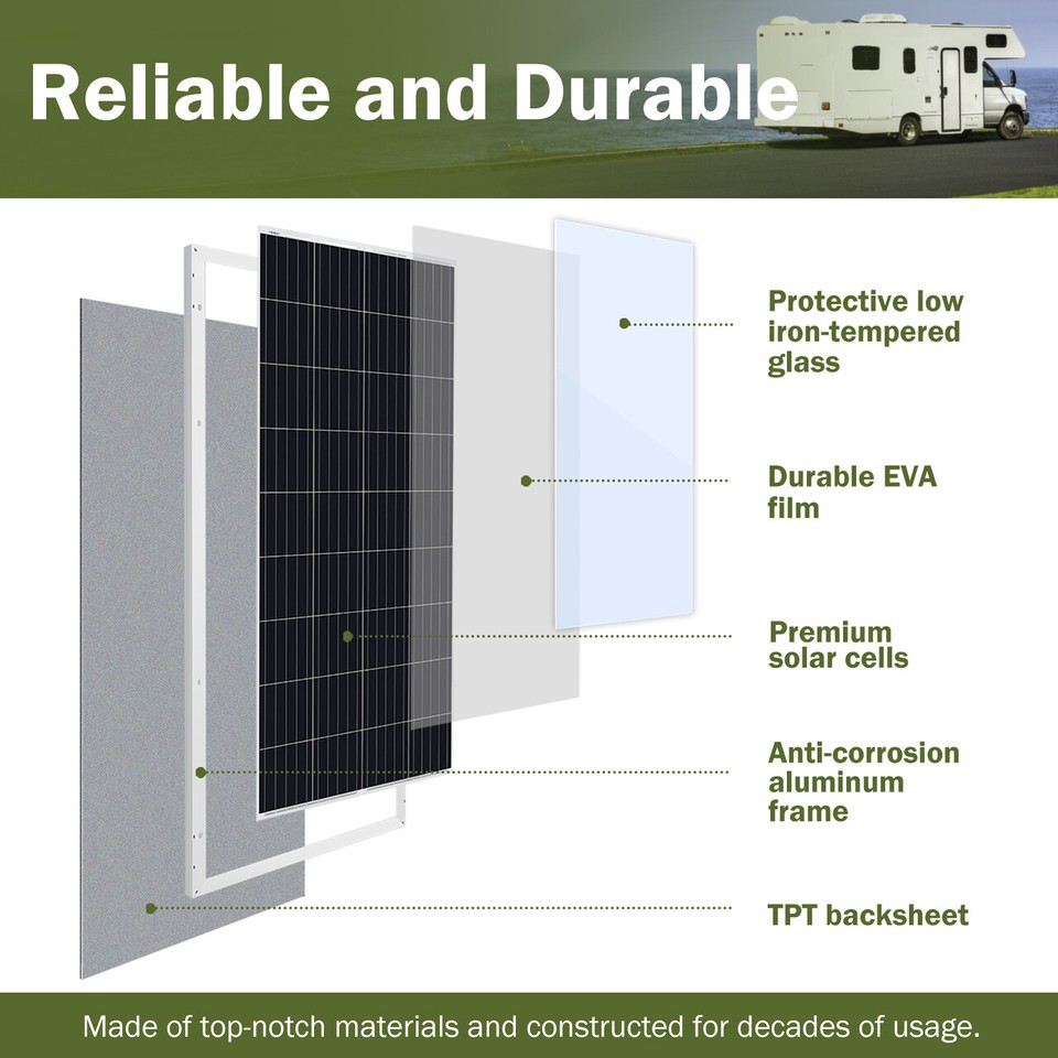 HQST 100W 190W 200W 12V Mocrystalline Solar Panel Off Grid RV Home ...