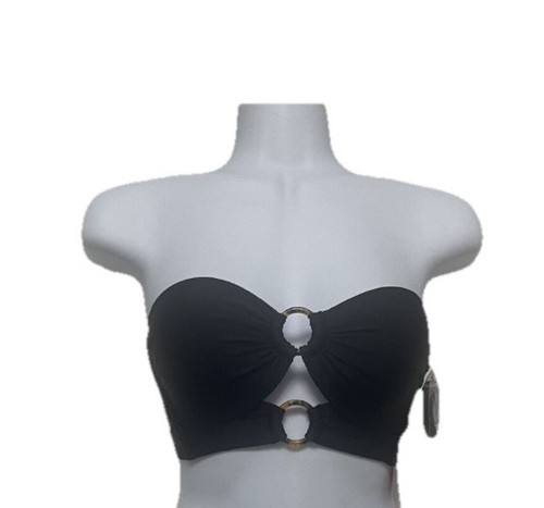 Xhiliration Black Key Ring Cut Out Bandeau Removable Straps Bikini Swim ...