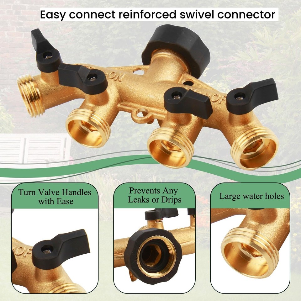 Water Hose Splitter 4 Way Heavy Duty, Faucet Hose Adapter 3/4" Spigot ...