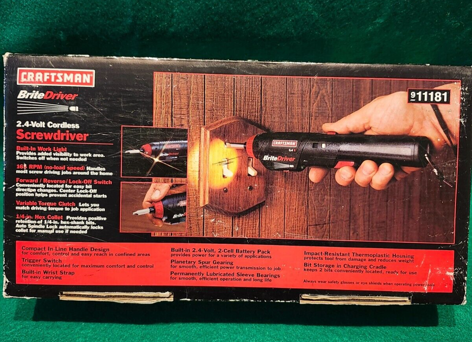 VINTAGE Craftsman 2.4v Cordless Screwdriver Brite Driver Reversible ...