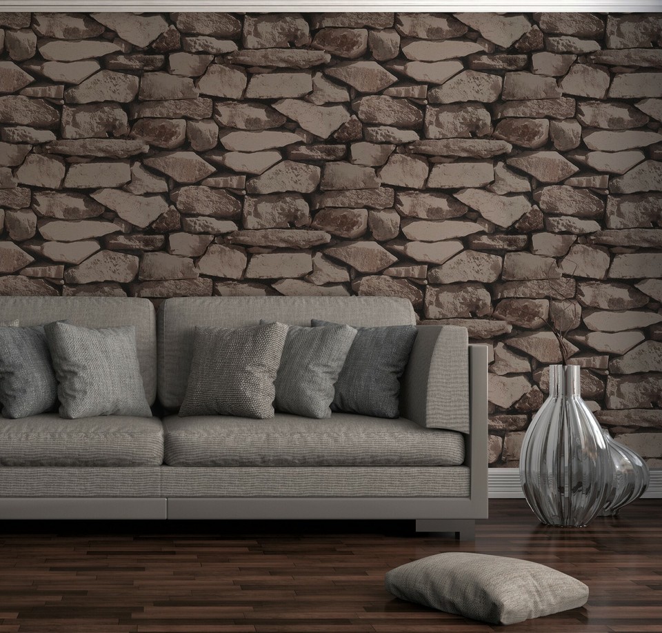 Realistic 3D Vintage Brick Effect Rustic Stone Grey Textured Vinyl ...