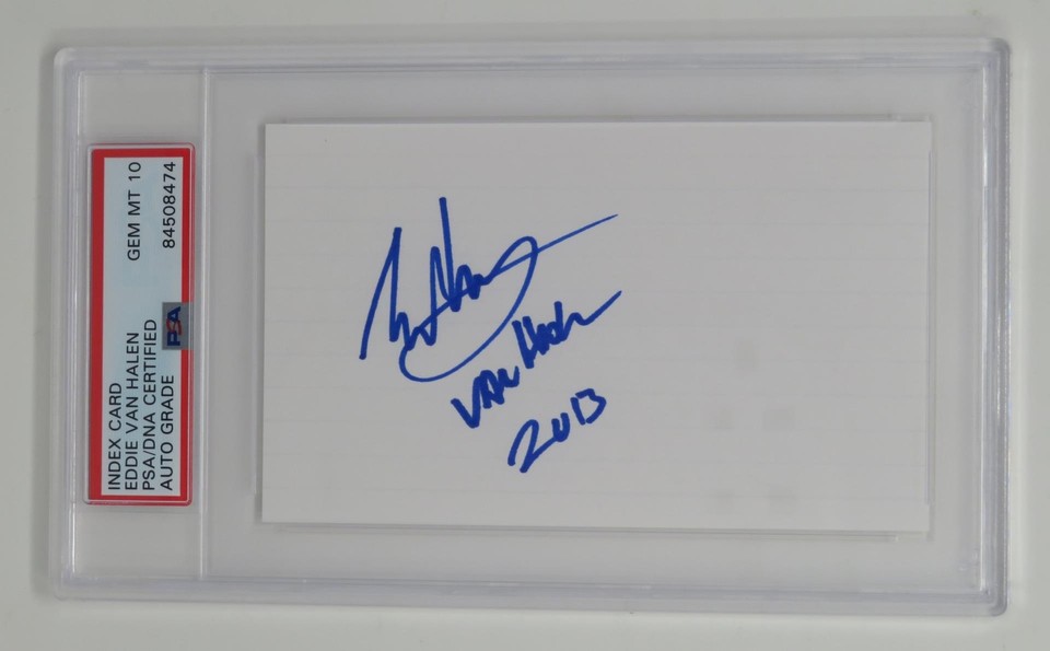 Eddie Van Halen VAN HALEN Signed Autograph 3x5 Index Card Slab JSA PSA ...