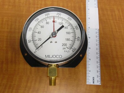 MILJOCO P4509LX07F-R Pressure Gauge, 0-200 psi, 0 to 460 ft, Connect Sz ...