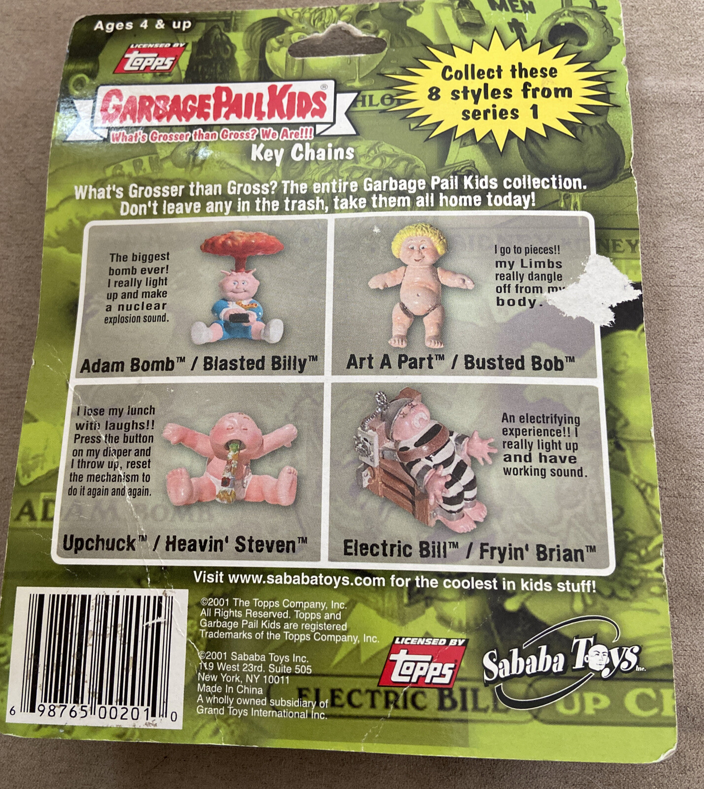 2001 Vintage Garbage Pail Kids Keychain Busted Bob Card #6 , Series #1 ...