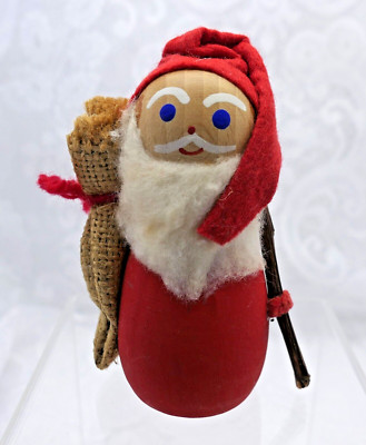Vintage Holboll Santa Claus Handmade Wood Denmark with Felt & Burlap | eBay