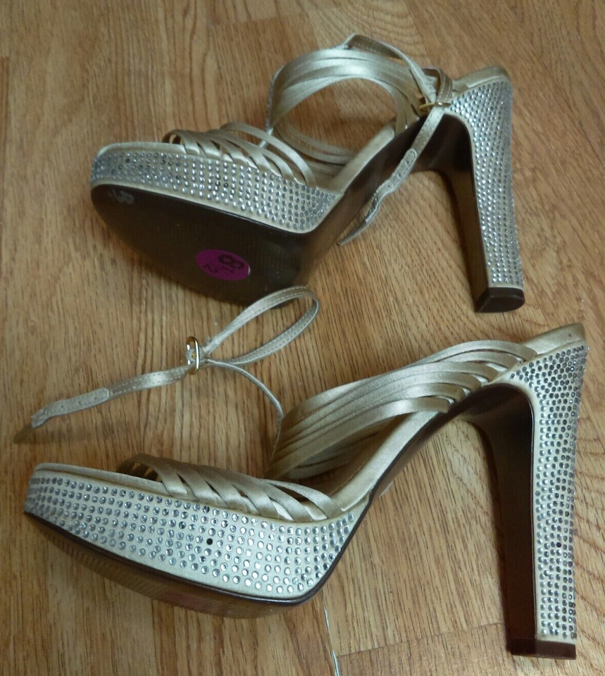 Ralph Lauren Gold Studded 5.5 High Heel Ankle Strap Platform Open Shoes ...